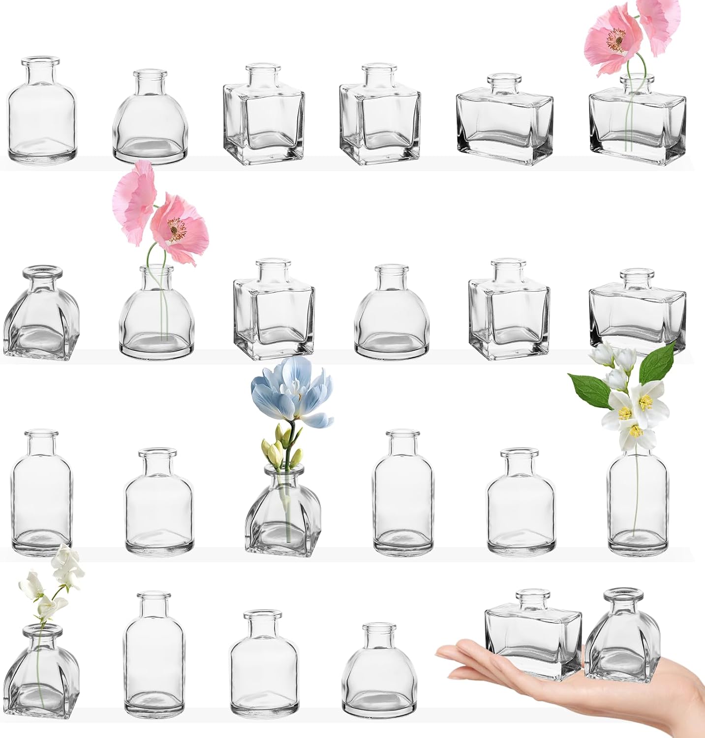 Amazon.com: Mini Glass Bud Vase Bulk, Set of 24 Clear Small Bud Vases ...