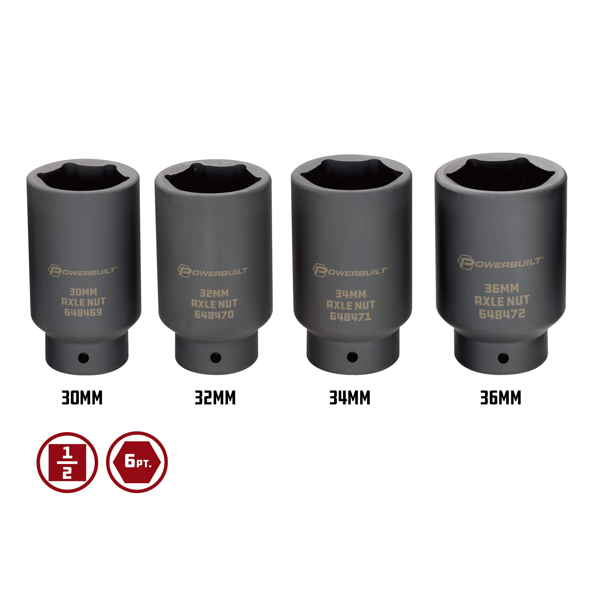 Snapklik.com : Powerbuilt 4 Piece Axle Nut Socket Set Kit 10 - 648635