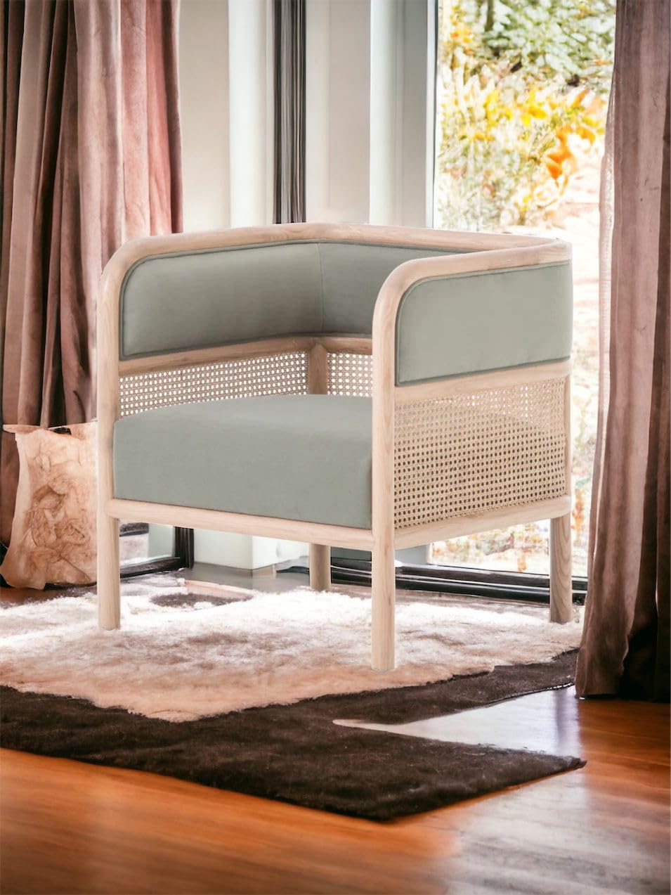 Wooden Twist Teak Wood Single Seater Sofa with Curved Framing and ...