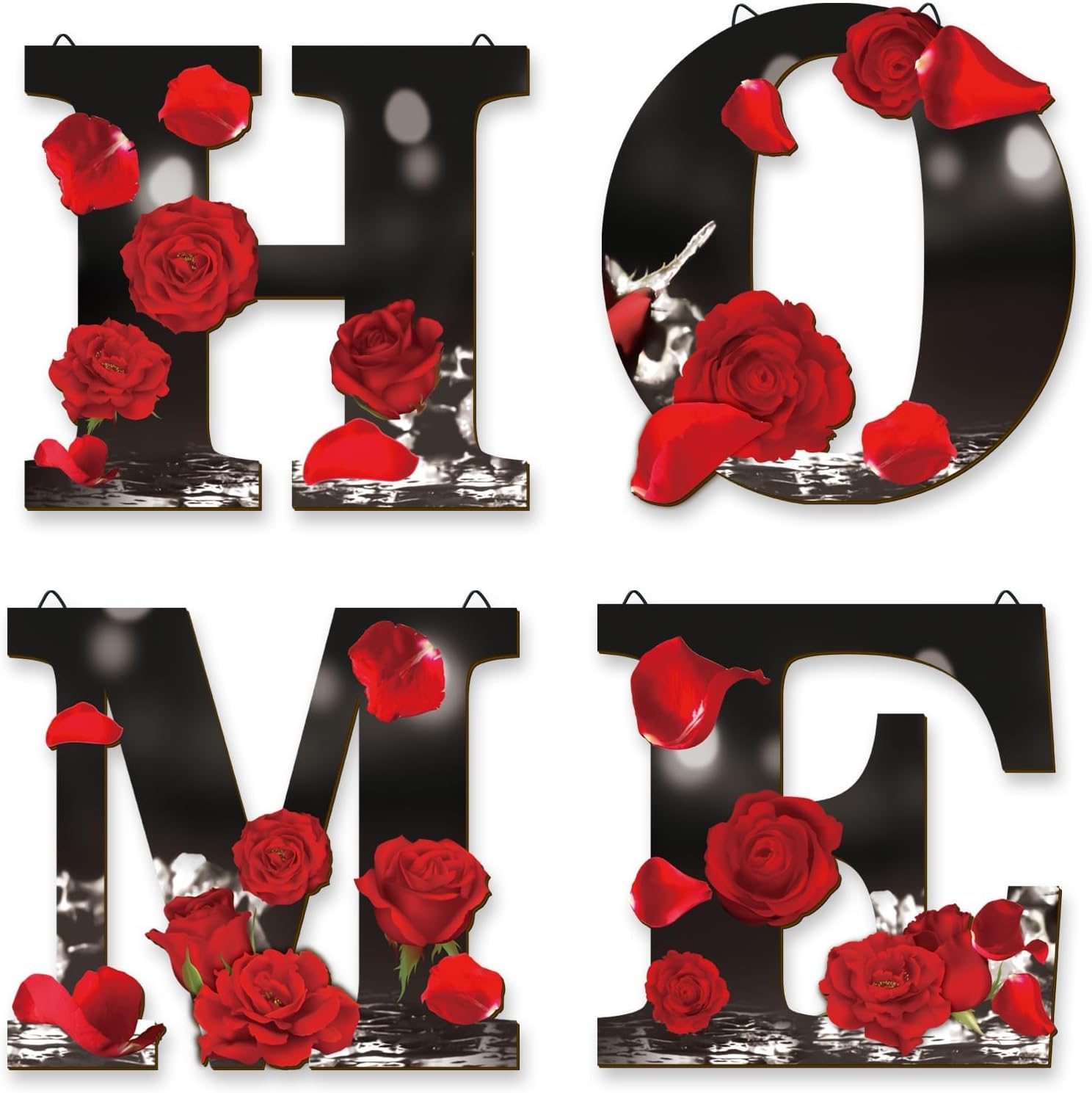 Amazon.com: 4 Pcs Wood Home Sign Red Rose Wall Decor Rose Style Signs ...
