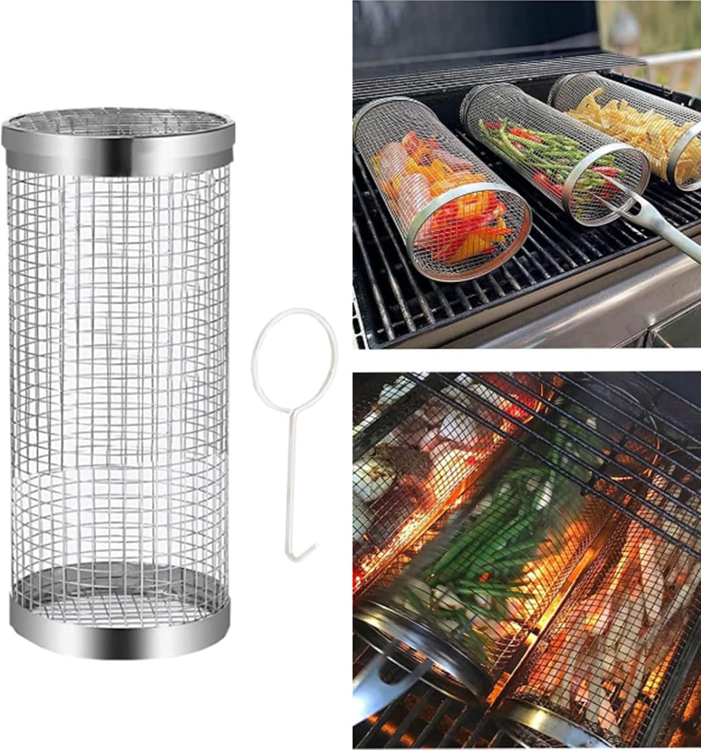 Amazon.com: BBQ Versatile Rolling Grill Basket - Stainless Steel Wire ...