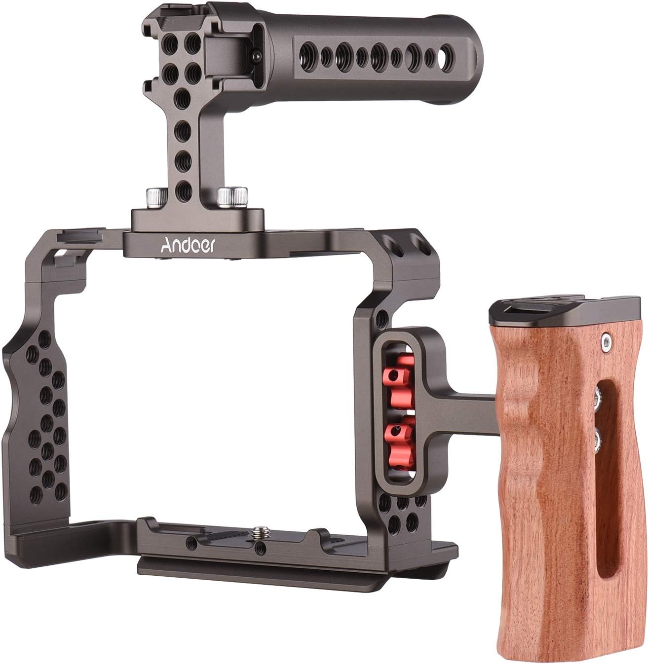 Amazon.com : CAMVATE DSLR Camera Cage Top Handle Wood Grip Compatible ...