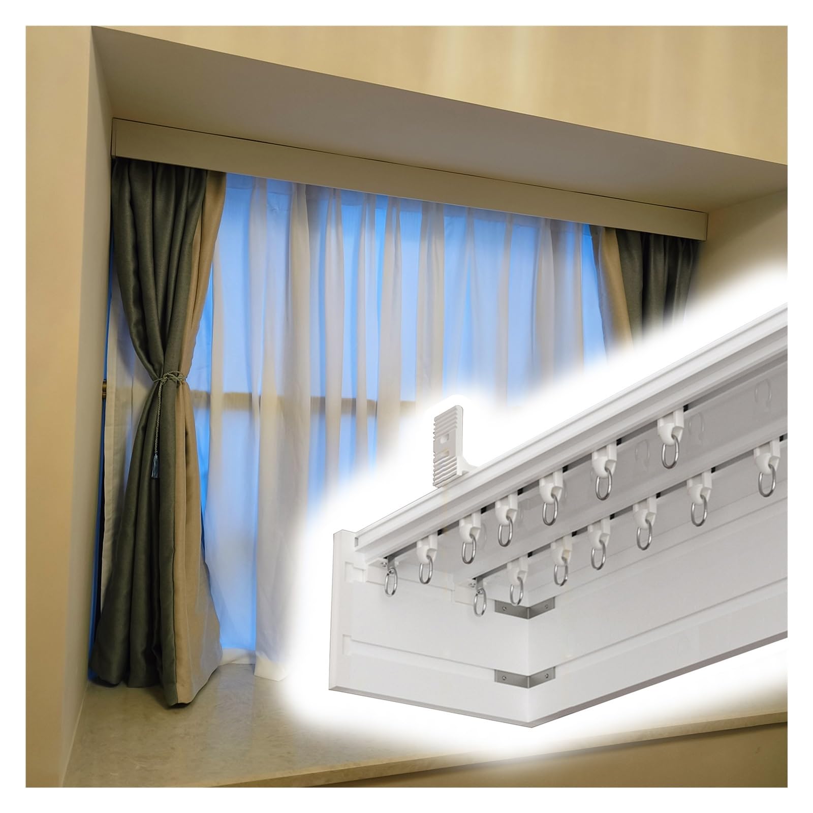 Bay Window Track System Aluminum Double Rail Curtain Box With Track ...