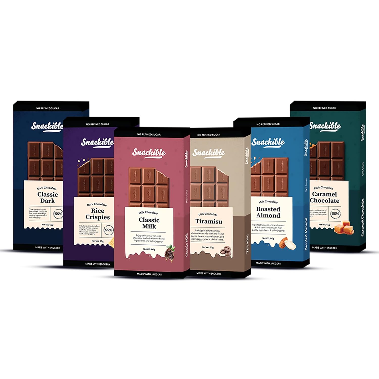 Snackible Assorted Chocolate Bars (Pack of 6) 6x60gm | No Refined Sugar ...