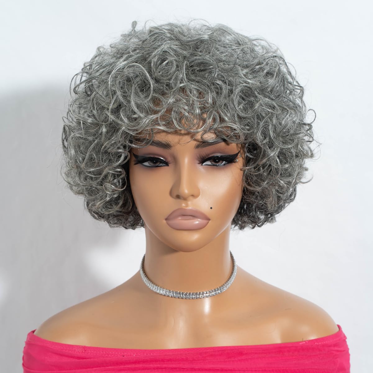 Amazon.com : Rebecca Fashion Short Curly Grey Wigs Human Hair Wigs for ...