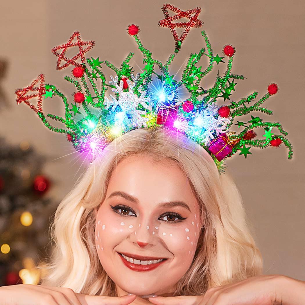 Amazon.com: CAKURE Light Up Christmas Headband Green LED Xmas Hair Band ...