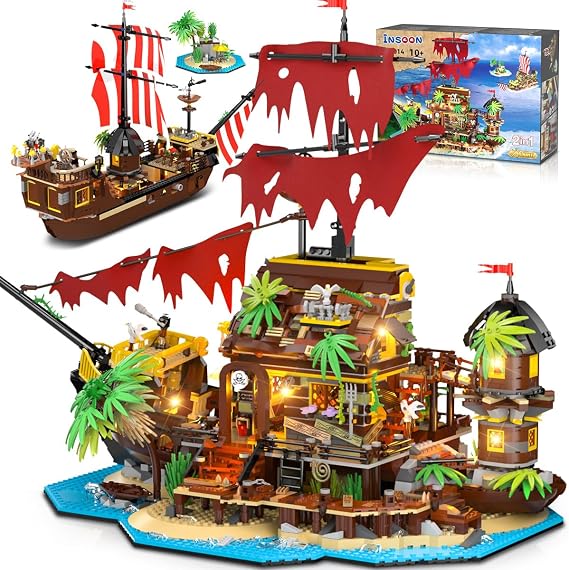 Amazon.com: INSOON Pirate Shipwreck House Mini Building Set with LED ...