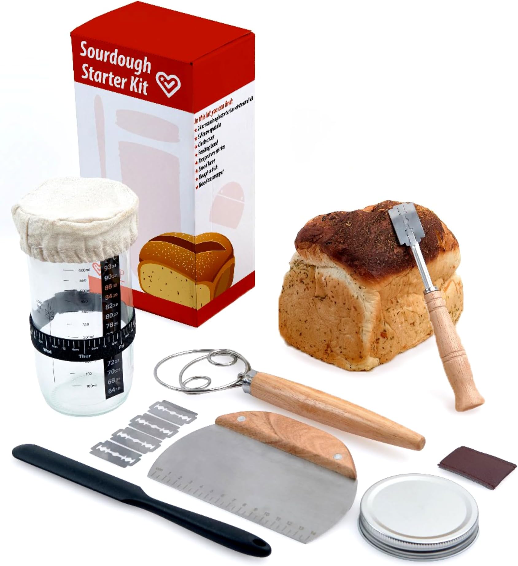Amazon.com: Xiureim Sourdough Bread Starter Kit, 34OZ Glass Sourdough ...