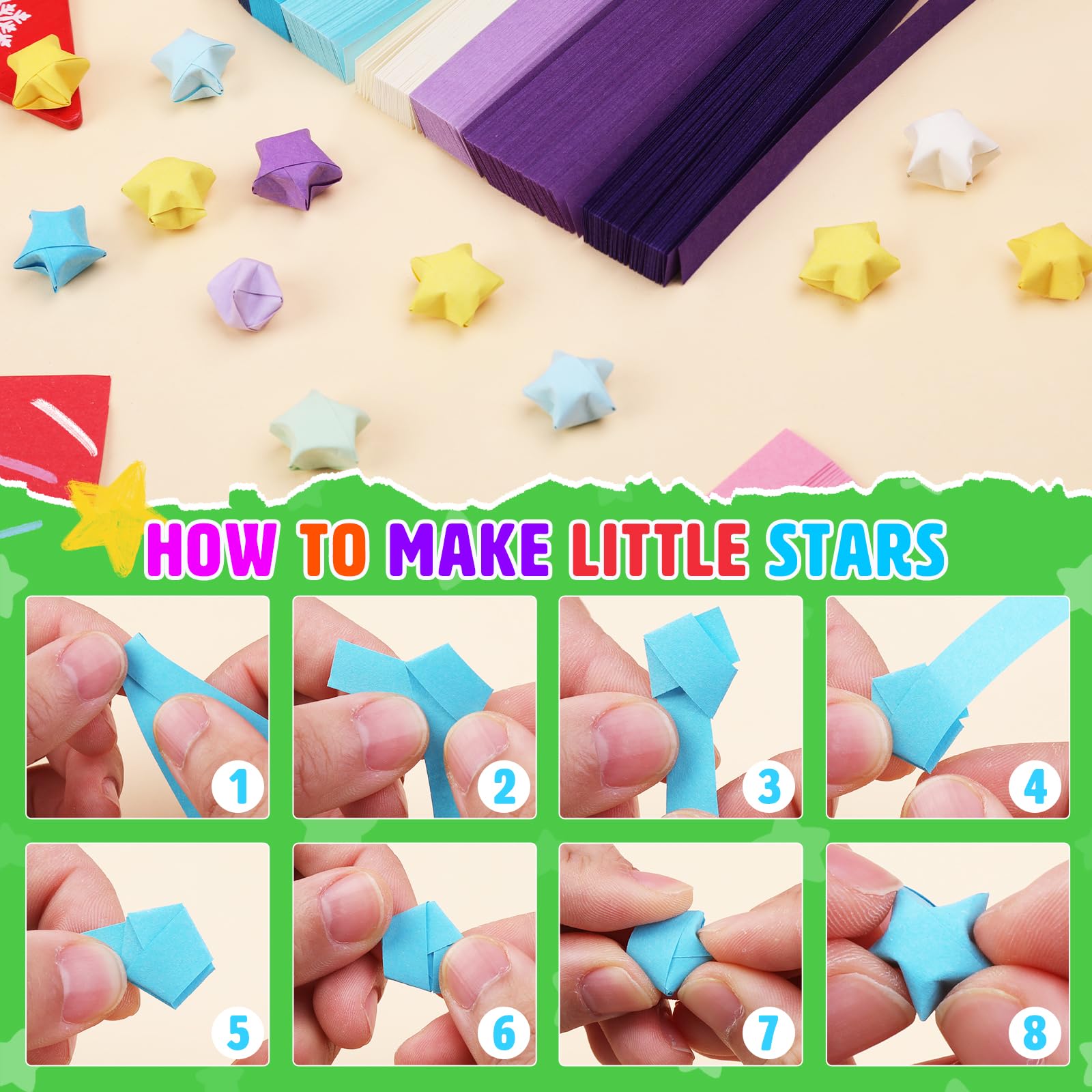 Snapklik.com : 540 Sheets Star Origami Paper In 27 Colors Double Sided