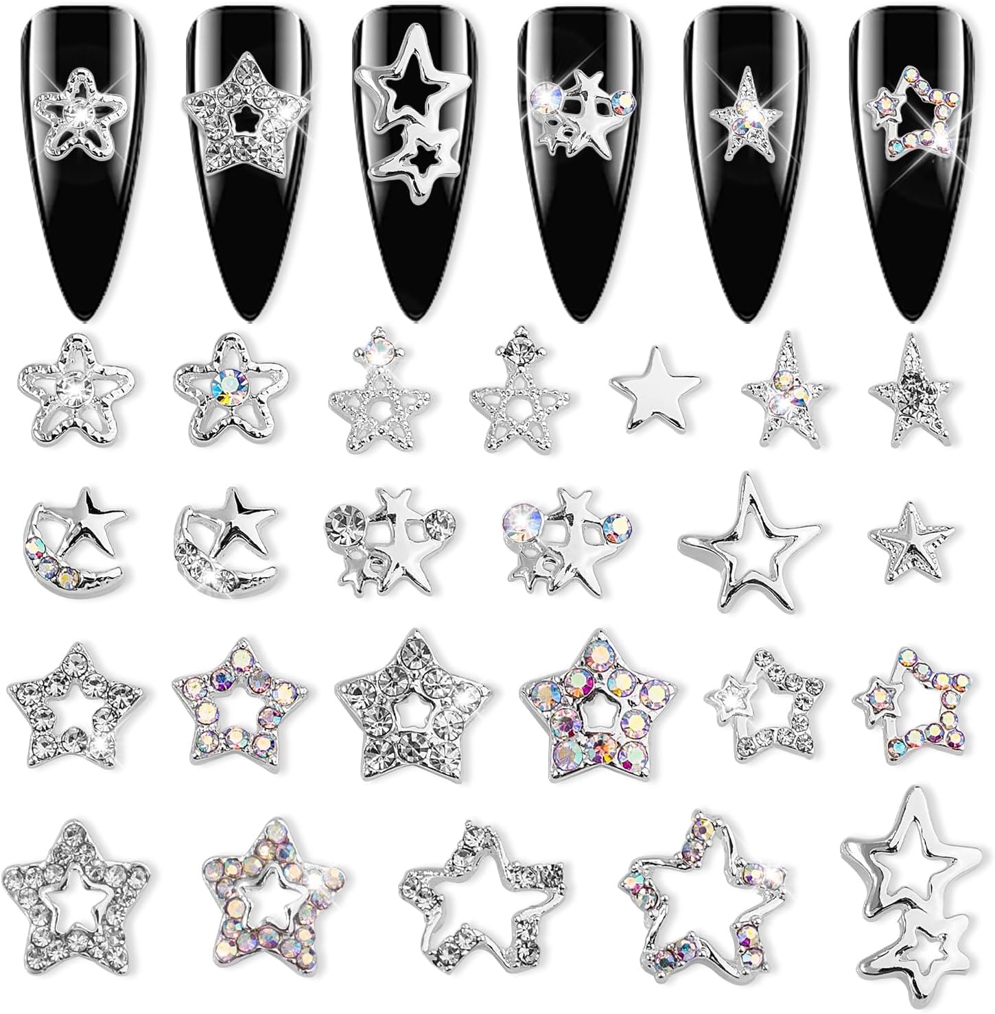 Amazon.com: 15Pcs Alloy Star Nail Charms Rhinestones for Nails 3D Stars ...