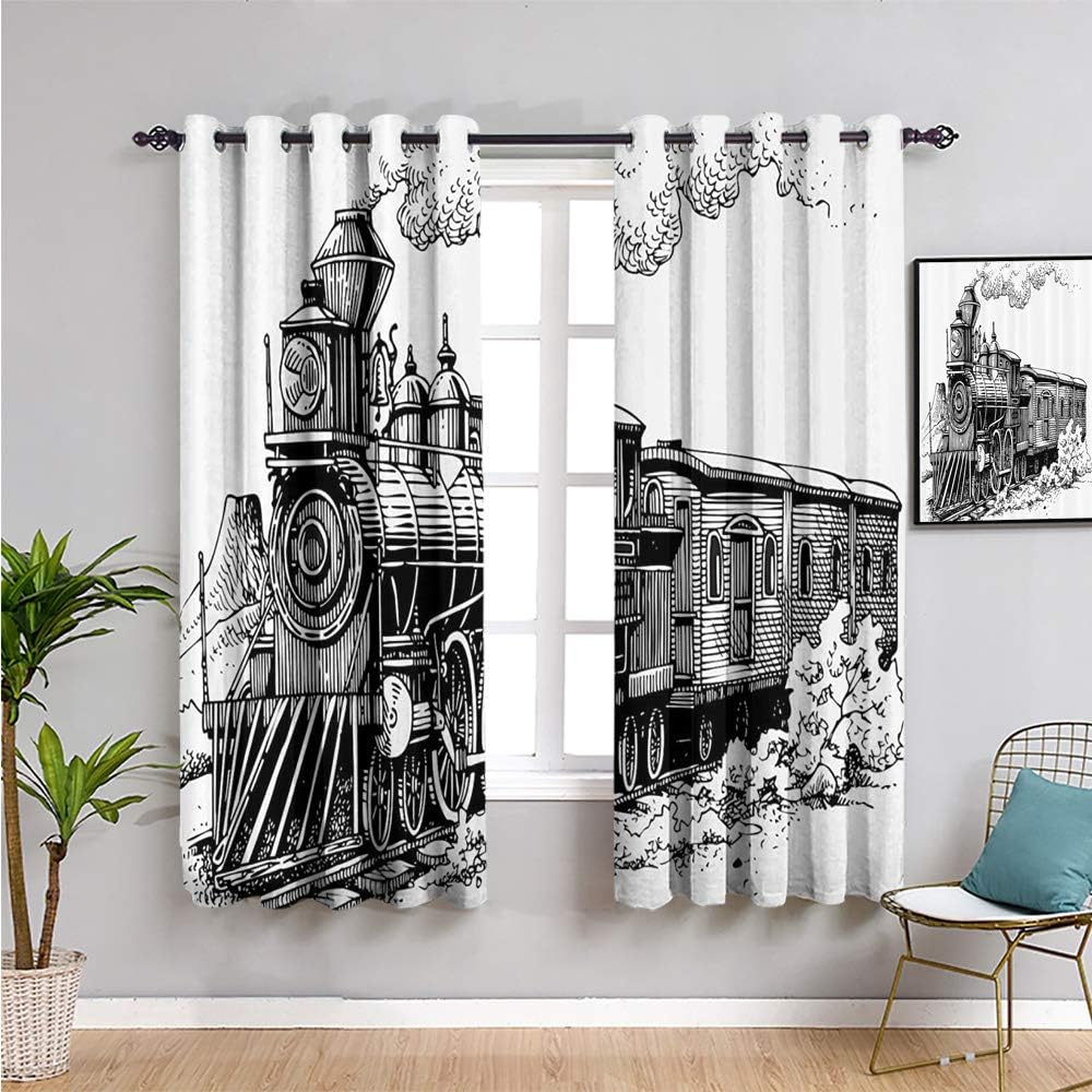 steam Engine Blackout Curtain Liner, Curtains 45 inch Length Rustic Old ...