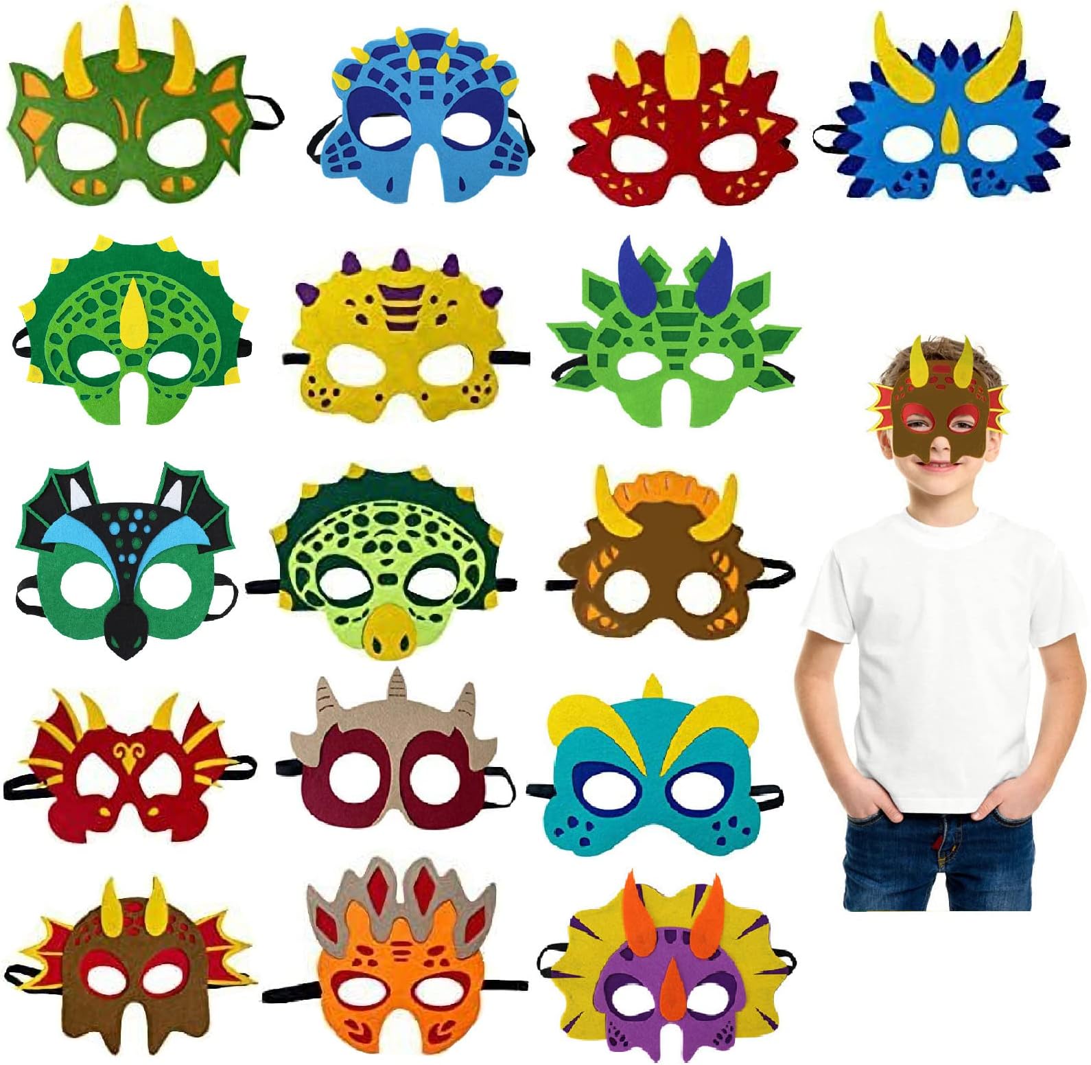 24 Packs Dinosaur Masks Party Supplies Felt and Elastic for Kid ...