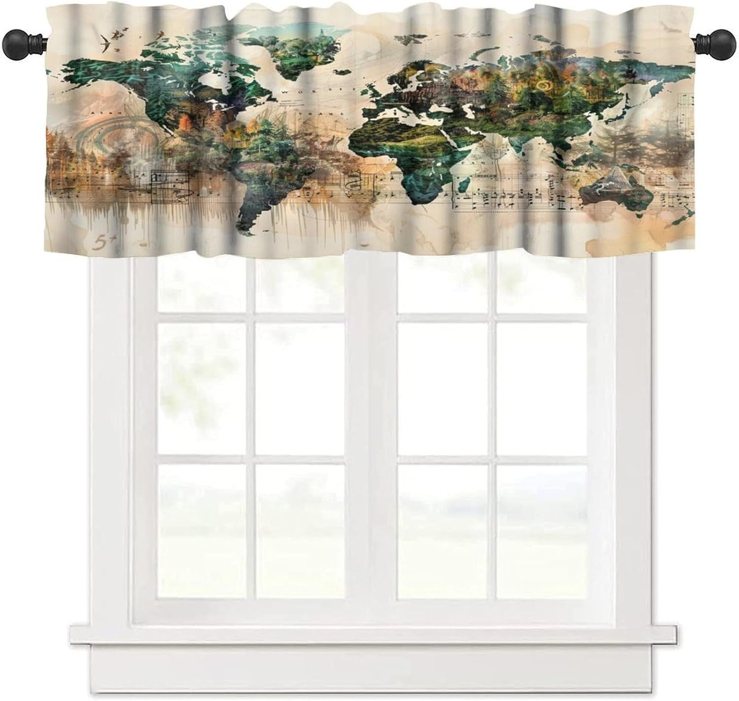 Amazon.com: wlsgdsg World Map Valance Curtains, Rustic Vintage Green ...