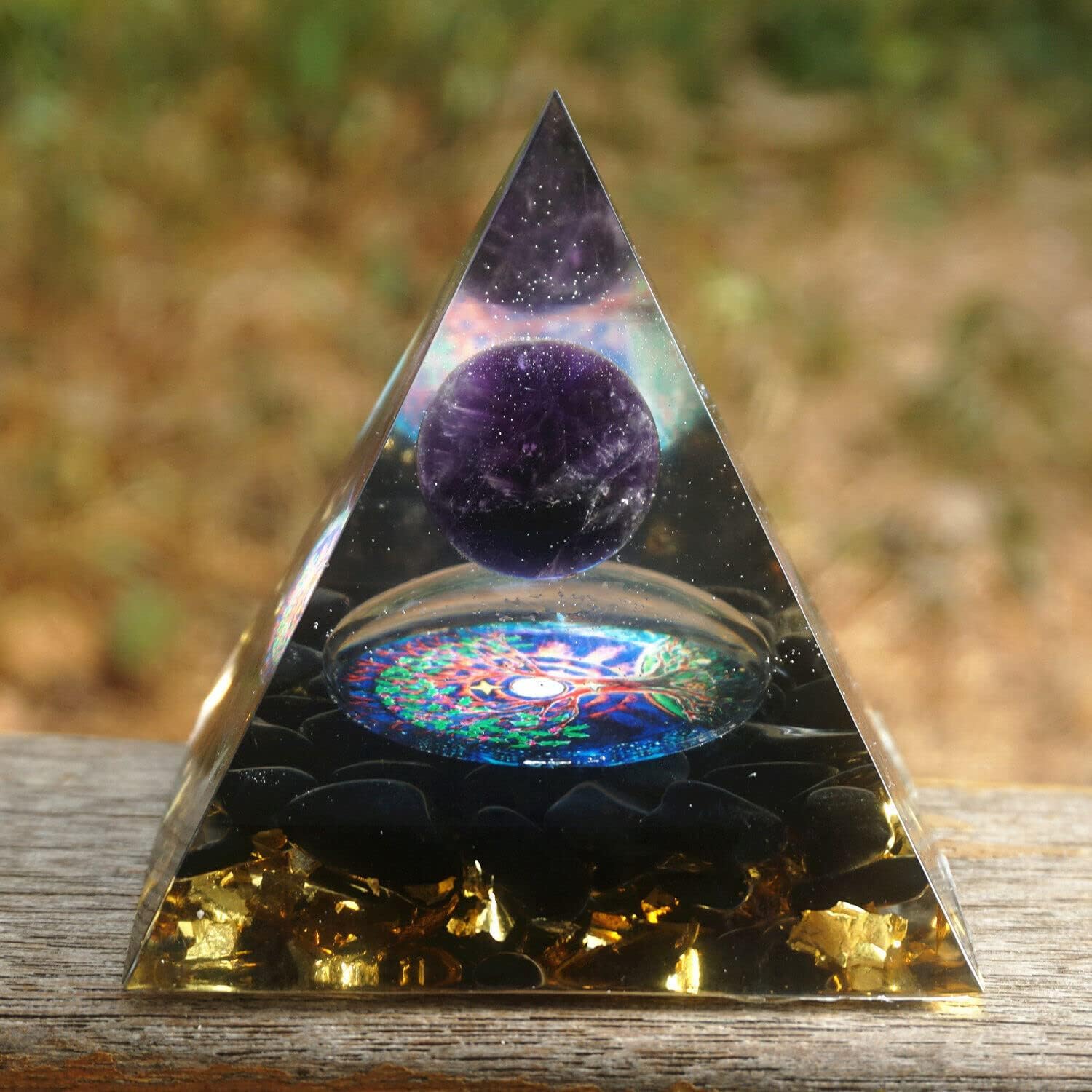 Amazon.com: 5CM Amethyst Crystal Sphere Orgonite Pyramid Obsidian ...