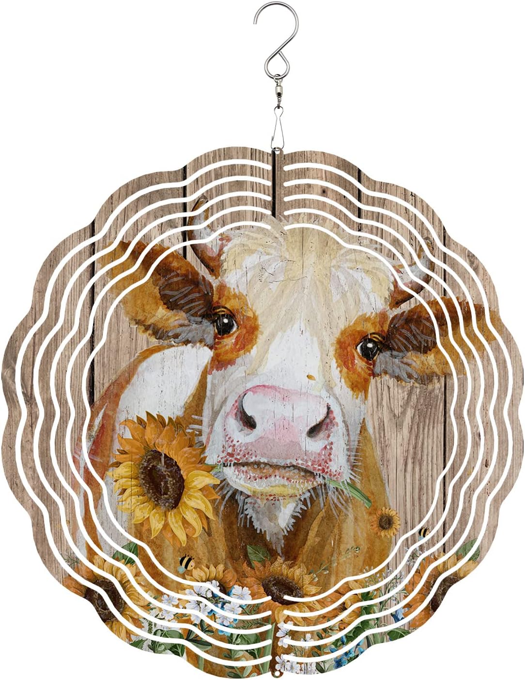 Amazon.com : Farmhouse Cow Sunflower Wind Spinners for Yard and Garden ...