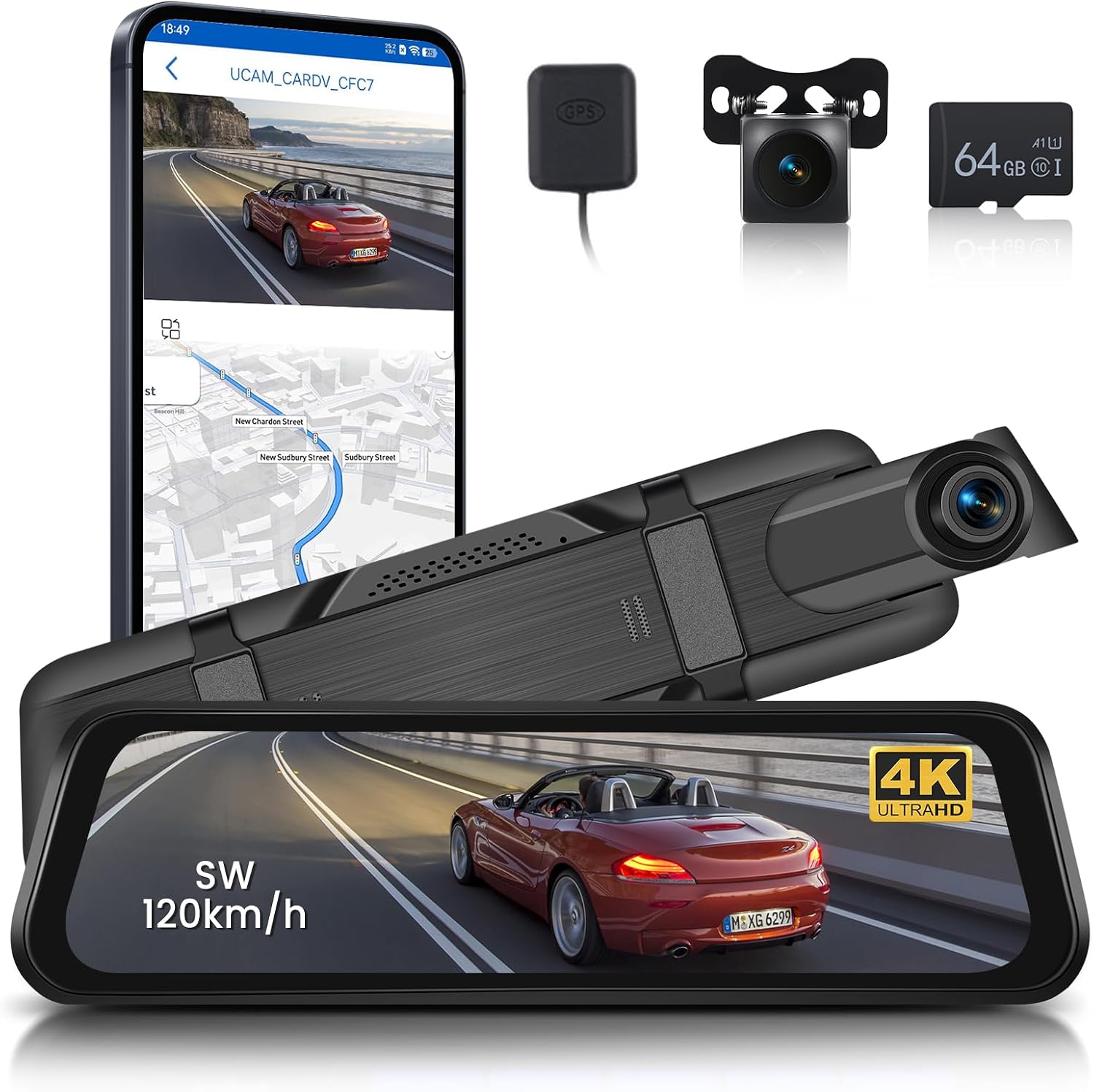 Hodozzy 9.66 Inch Rear View Mirror Dash Cam, 4K Front & 1080P Rear ...