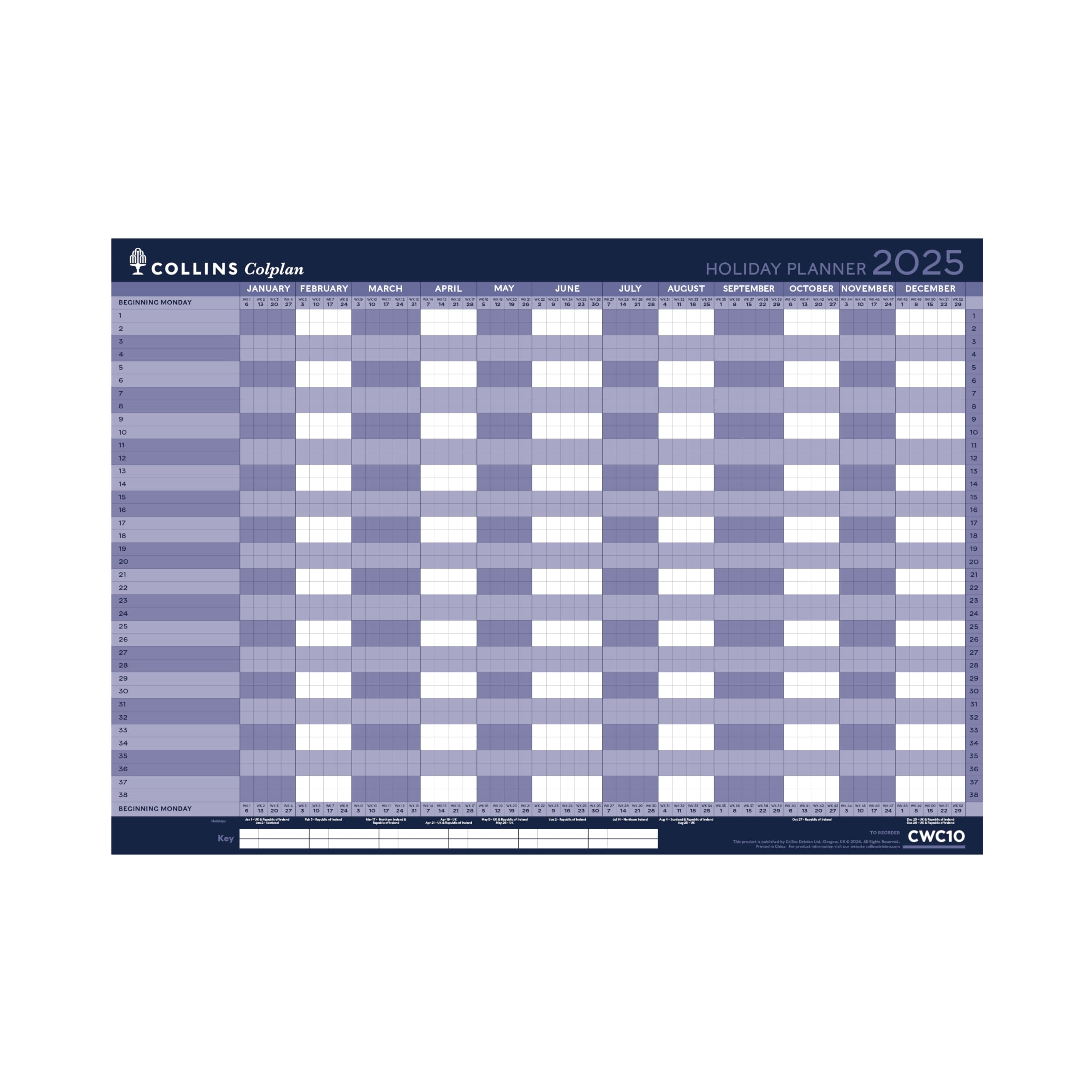 Collins Colplan 2025 - A1 Yearly Holiday Calendar Wall Planner (CWC10 ...