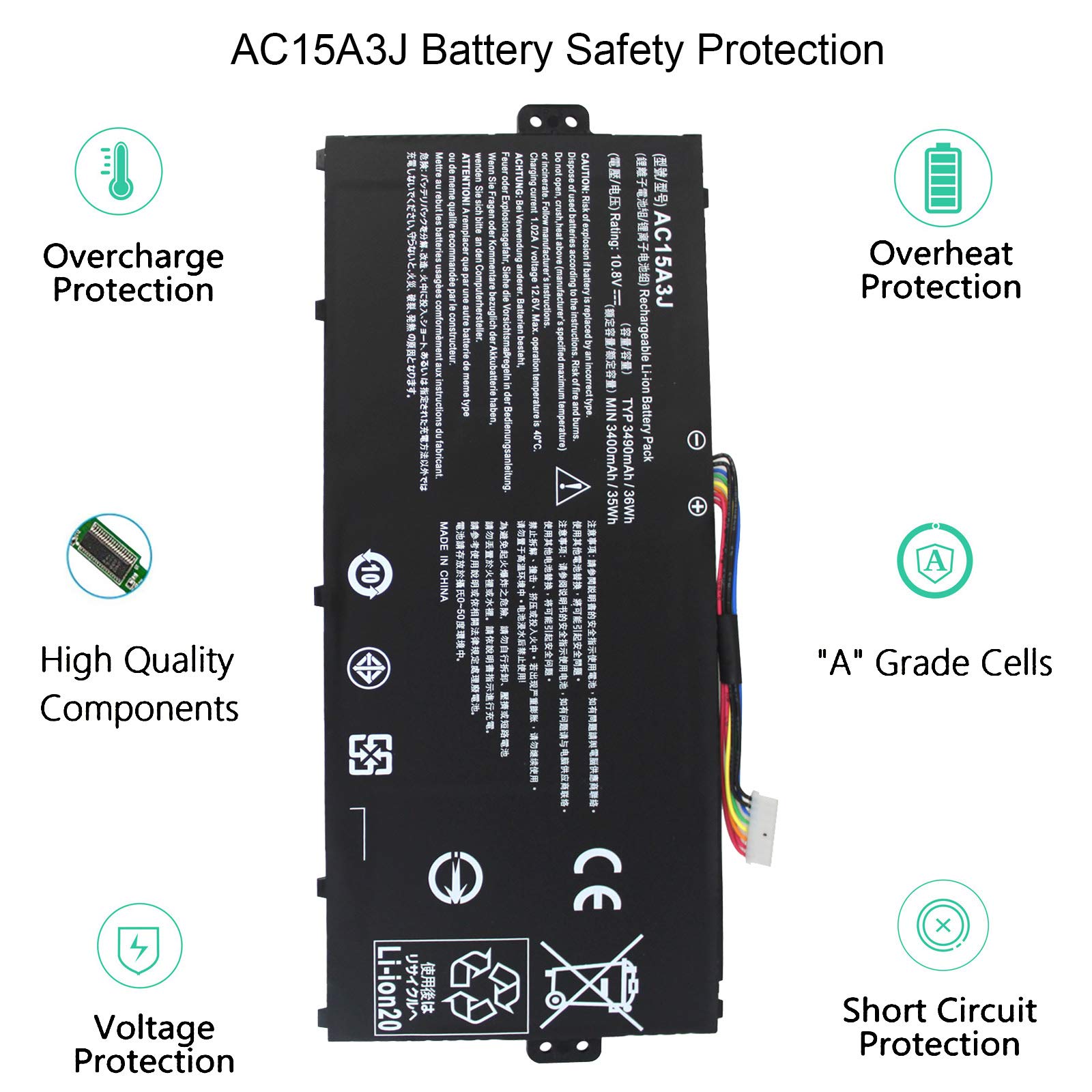 Gomarty AC15A3J AC15A8J Laptop Battery Compatible for Acer Chromebook ...
