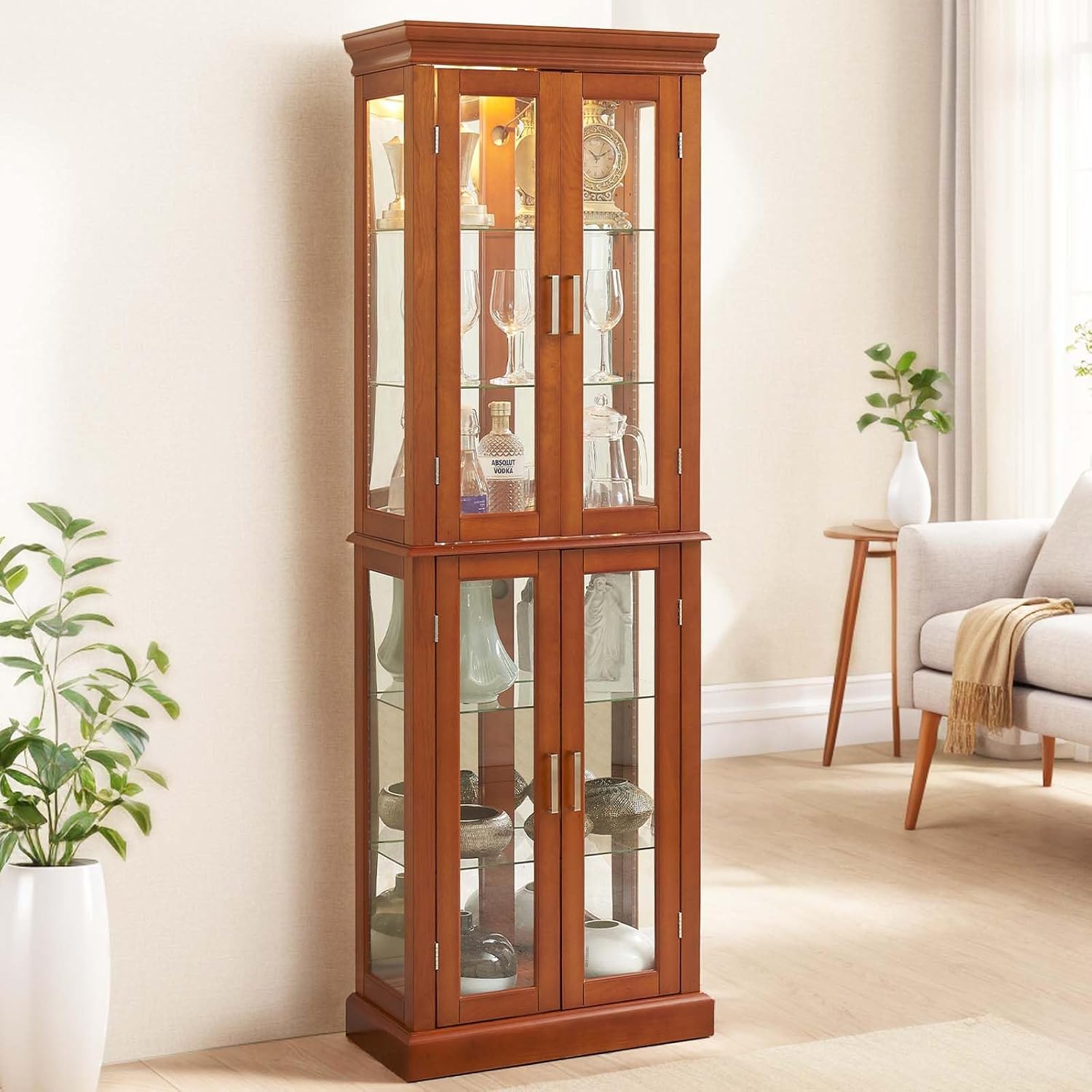 Amazon.com - 70"H Curio Cabinet,Curio Cabinet with Glass Doors,Wood ...