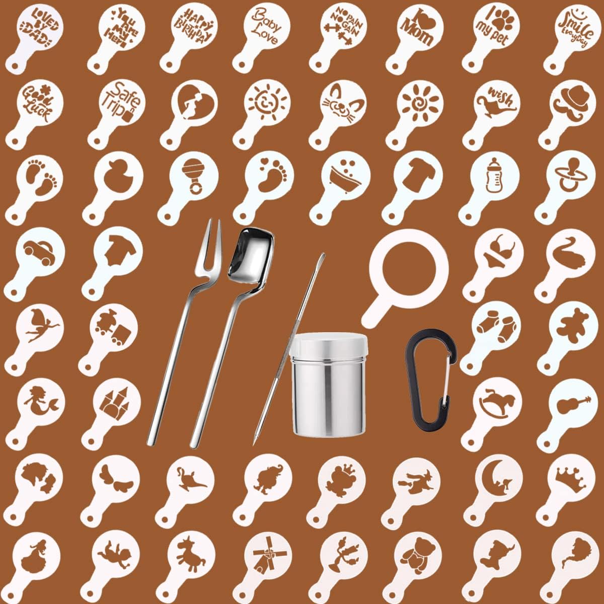 Amazon.com: 57 PCS Latte Art Stencils with Art Pen and Dust Canister ...
