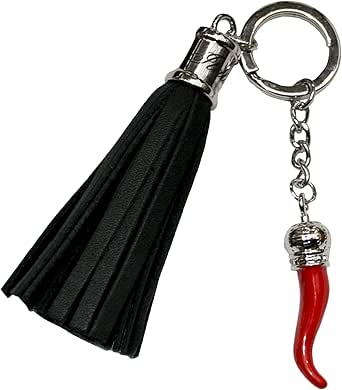 Amazon.com: Italian Red Horn Keychain with Black Leather Tassel and ...