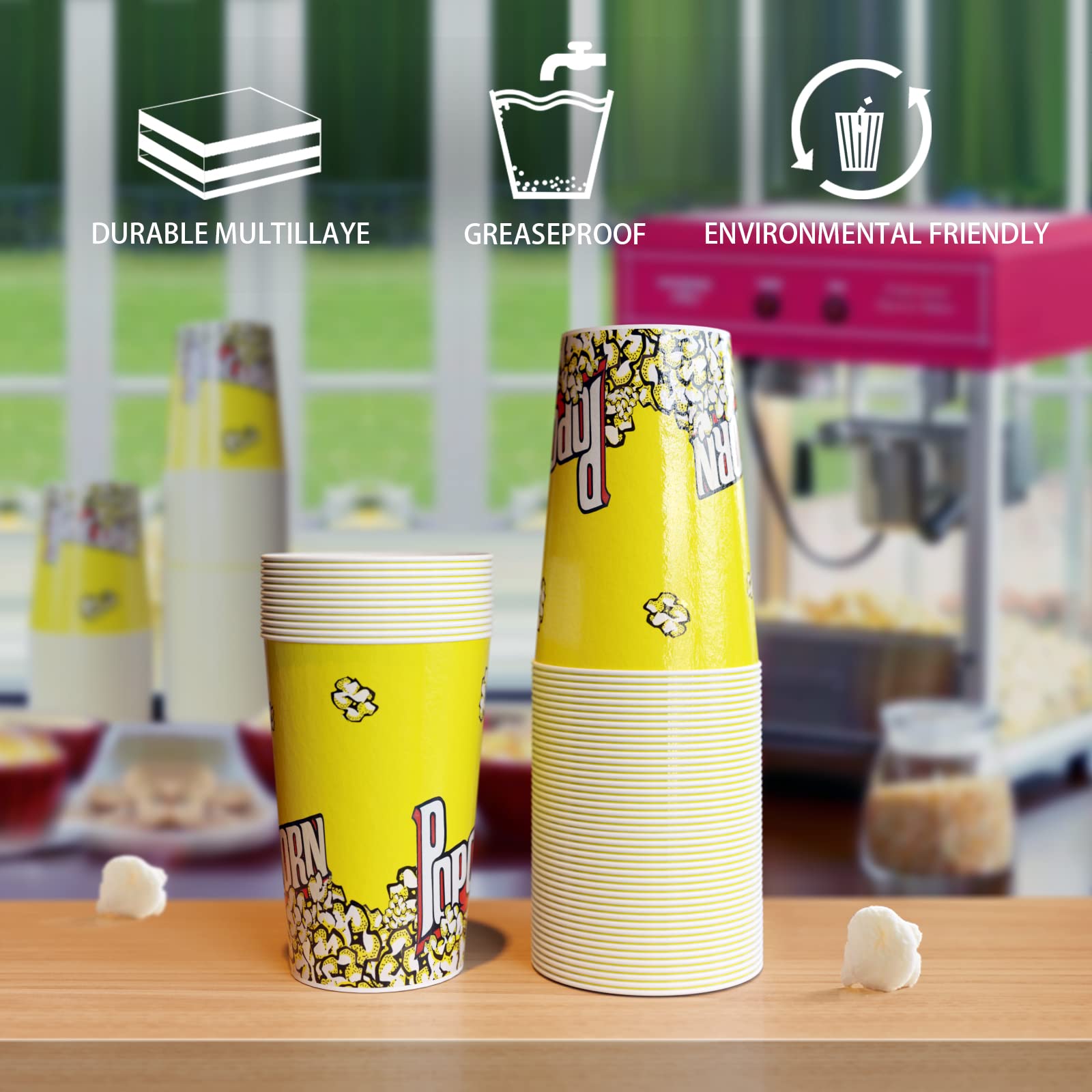 Snapklik.com : 46 Oz Popcorn Containers 44 Pack Reusable Cardboard ...
