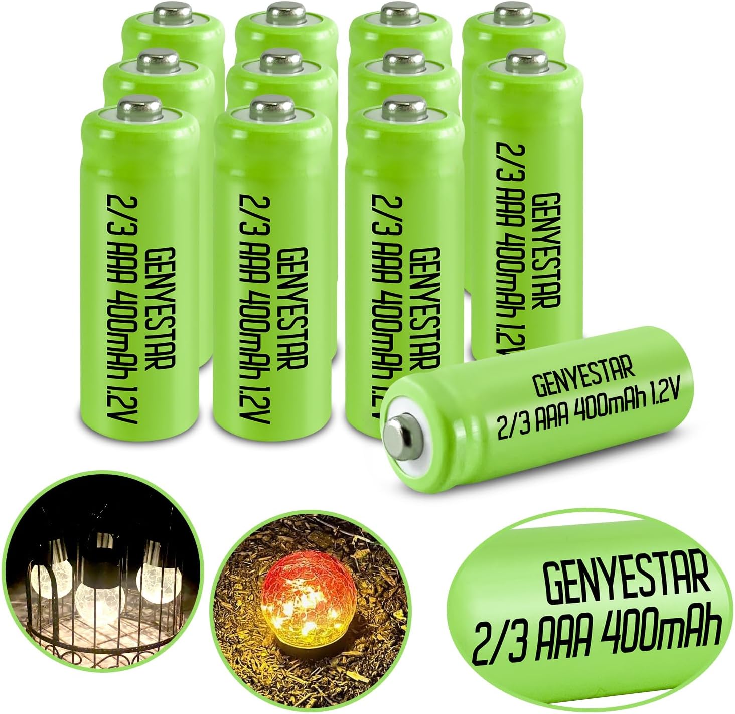 Amazon.com: GENYESTAR Ni-MH Rechargeable 2/3AAA 1.2v 400mAh Batteries ...