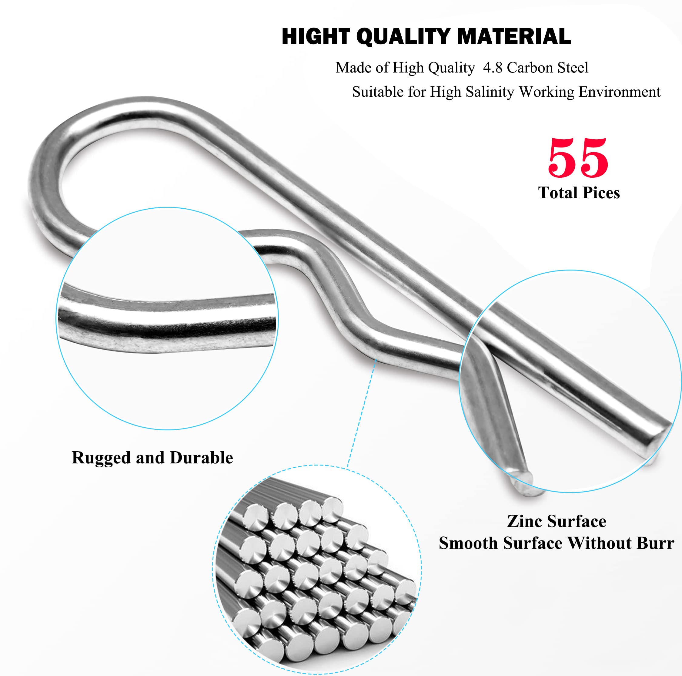 Snapklik.com : 55 Pcs Hitch Pin R Clips Retainer Kit For Dolly/Trailer ...