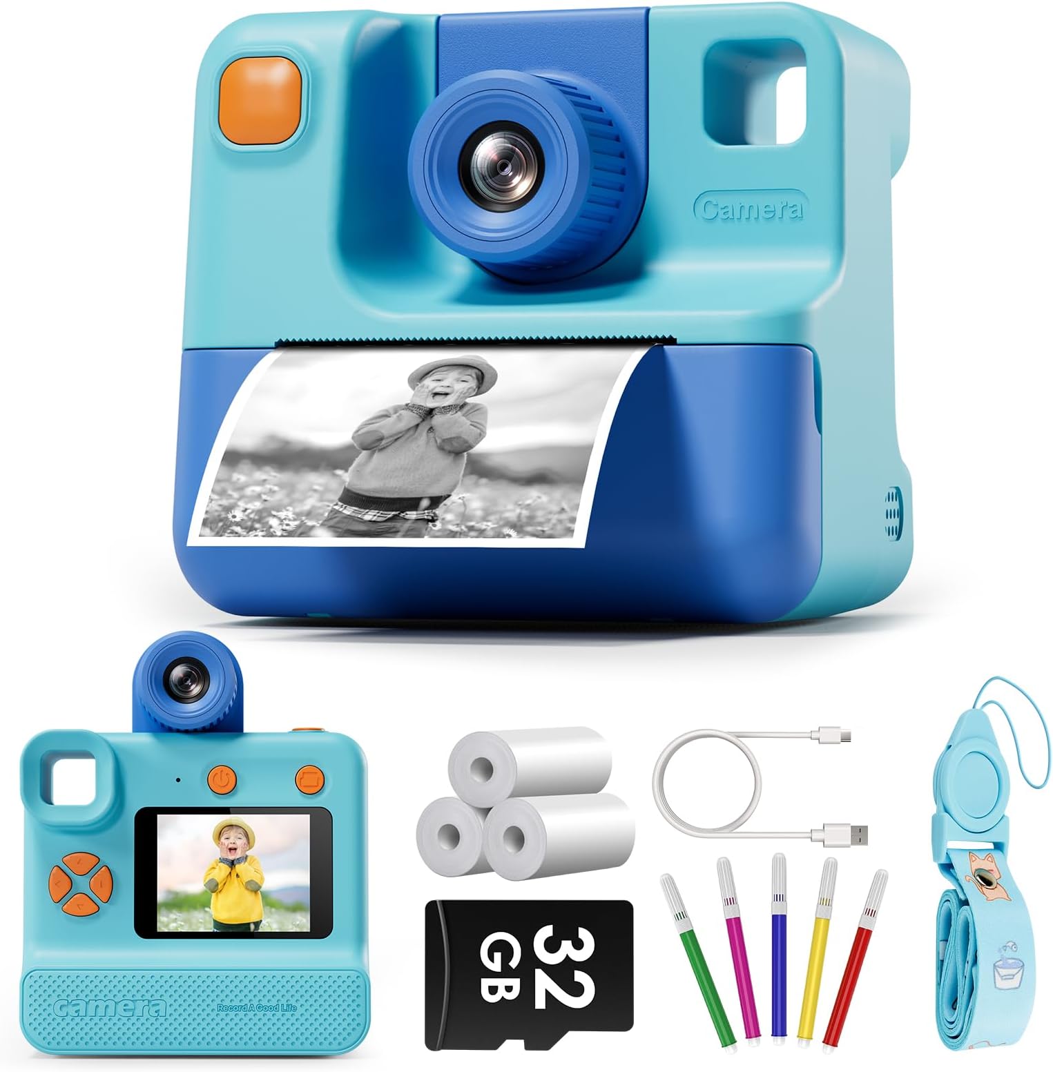Amazon.com : Kids Camera Instant Print Portable Dual-Lens Selfie Camera ...