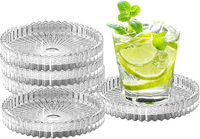 Coasters Set of 5,Clear Glass Coasters,Round Drink Coasters,4 Inches ...