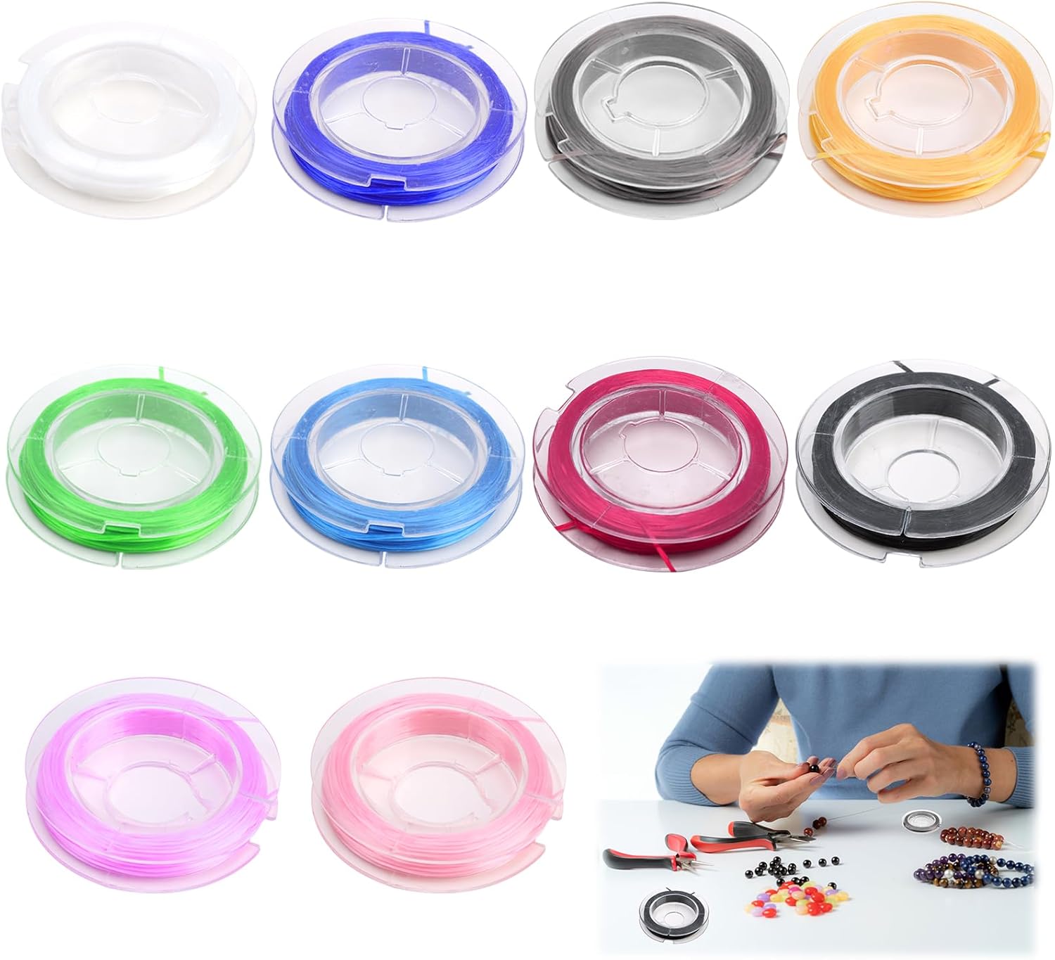 Bracelet String 10 Rolls Bracelet Making String 1mm Elasticated String ...