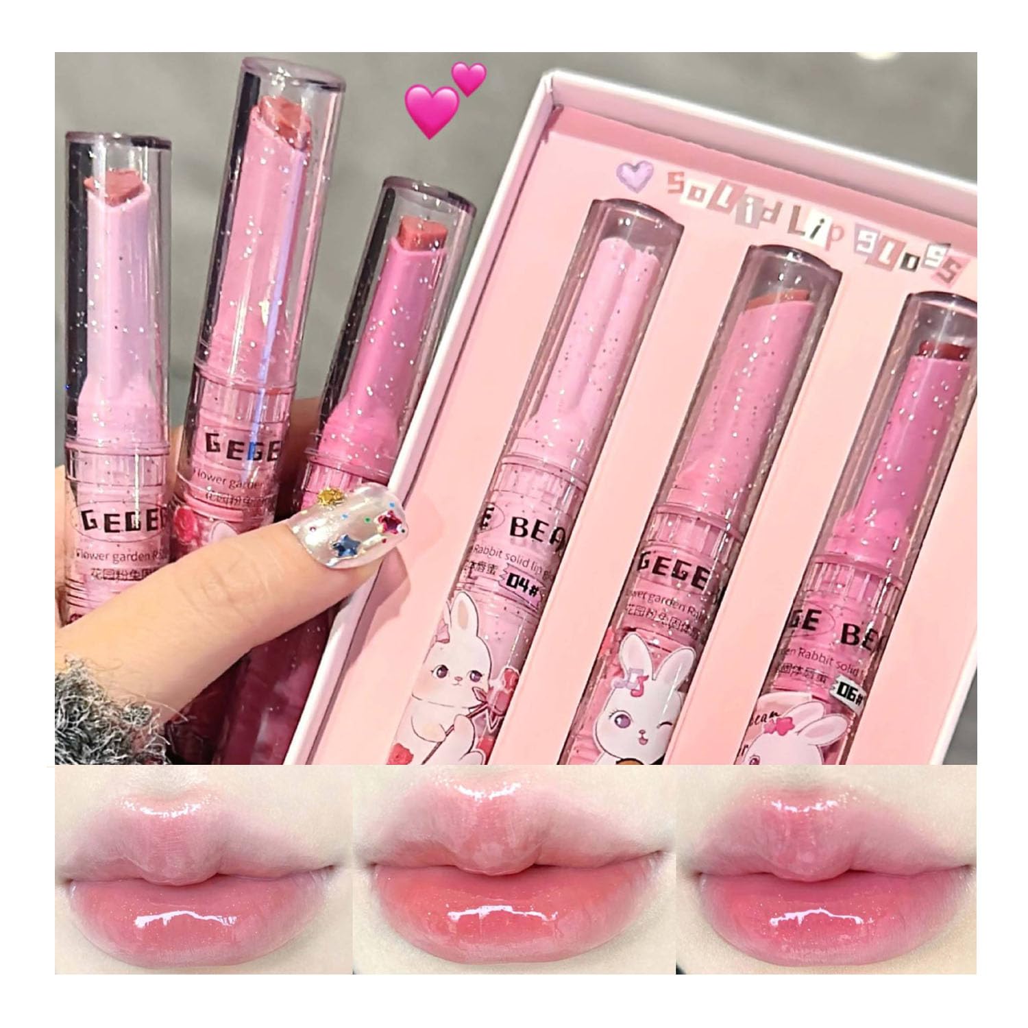 Amazon.com : Blopuivo Jelly Lipstick,3 Colors Tinted Lip Stain Heart ...