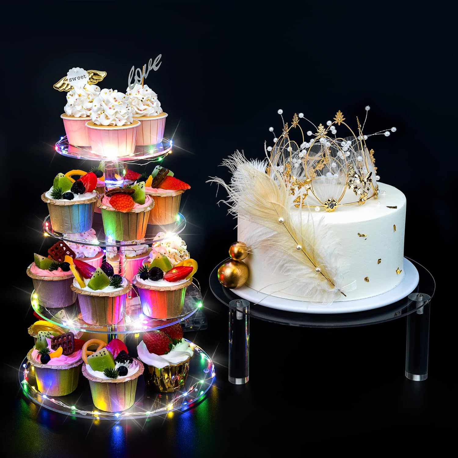 Amazon.com | Roponan 2 Pack Acrylic Cupcake Display Stands, Clear ...