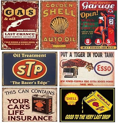 Amazon.com: 24 Pieces Gas and Oil Tin Signs, Retro Vintage Metal Sign ...