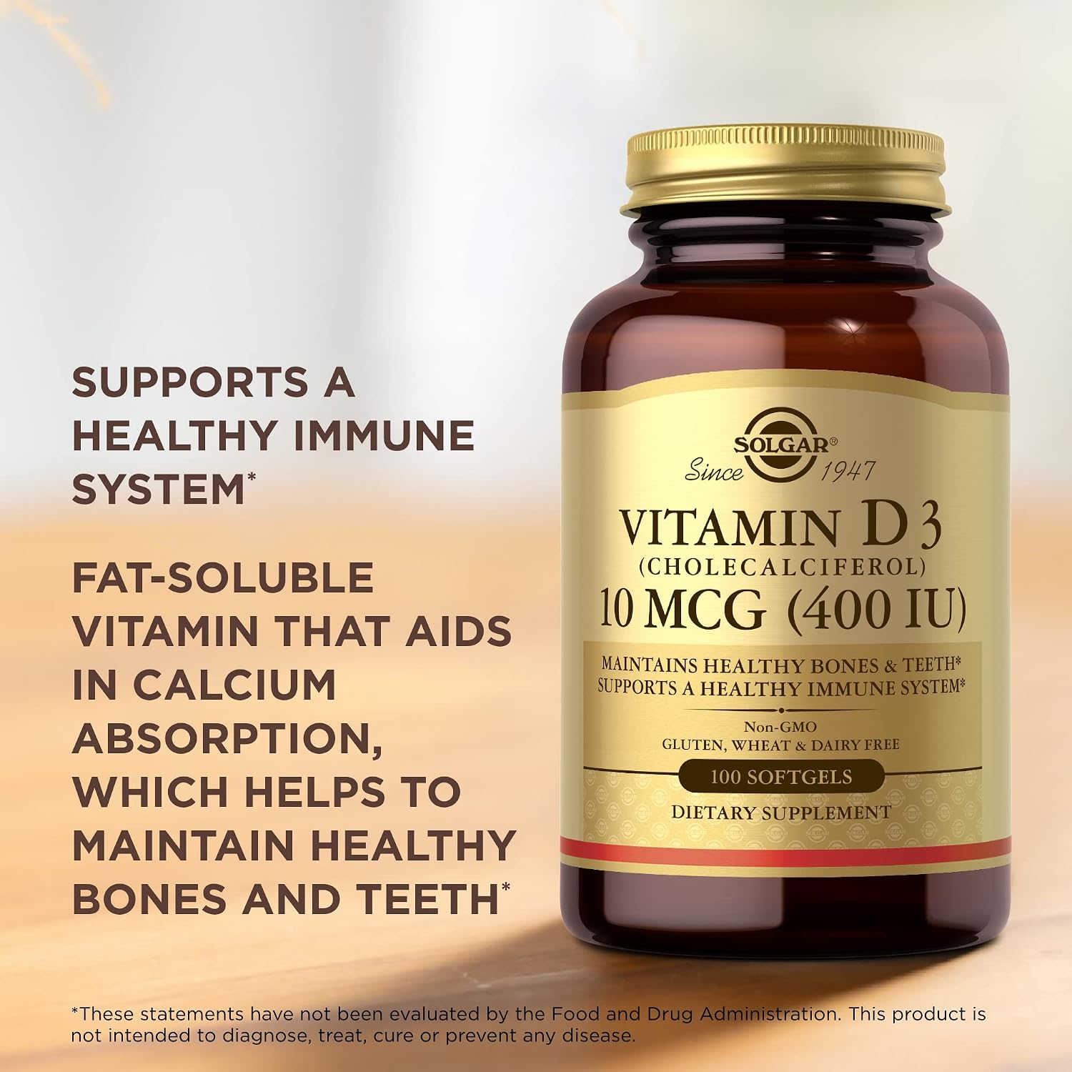 SOLGAR Vitamina D3 (colecalciferol) 250 mcg (10,000 UI) – 100 cápsulas ...