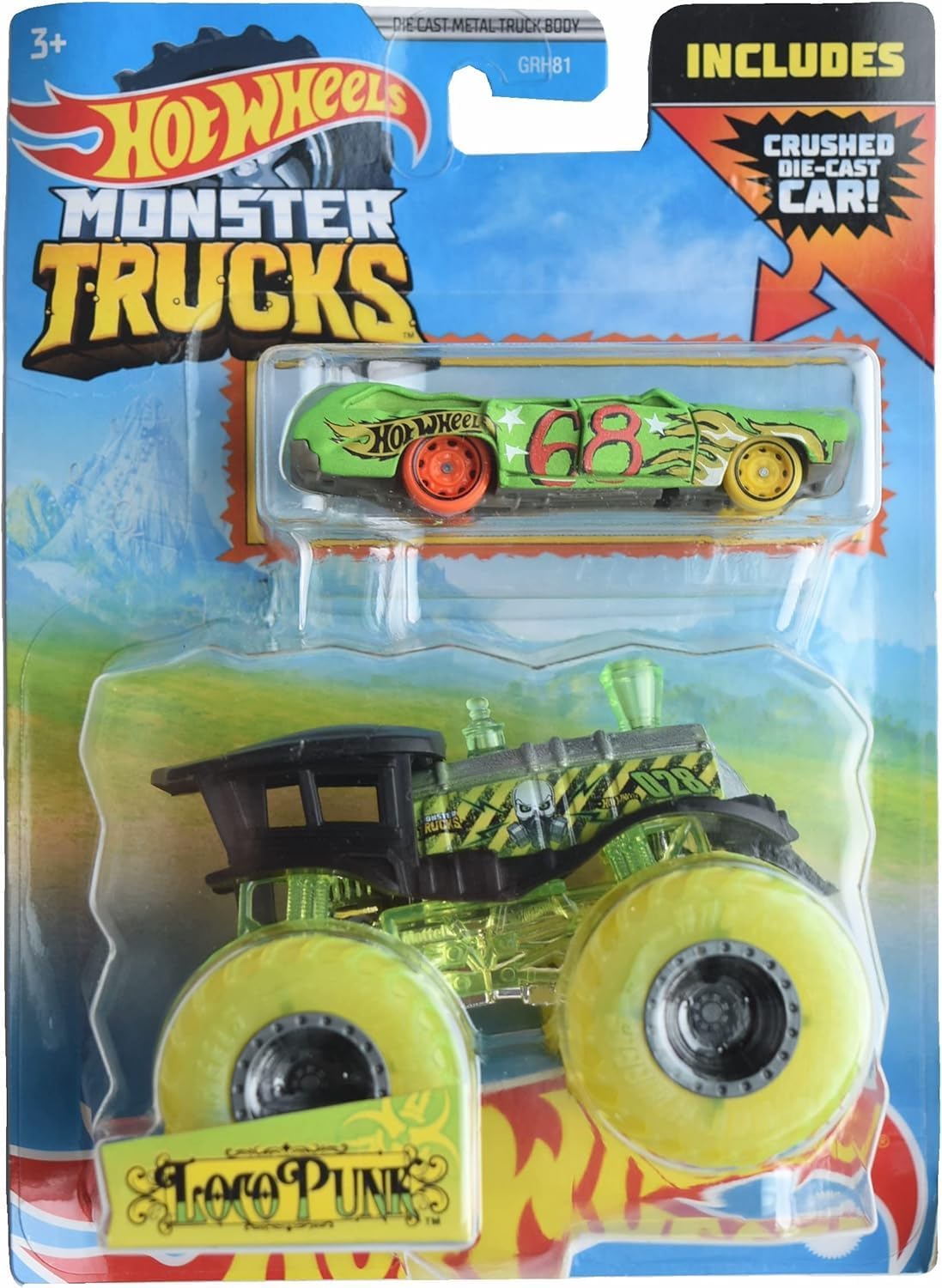 Amazon.com: Hot Wheels Monster Trucks Loco Punk, Includes Crushed Wagon ...