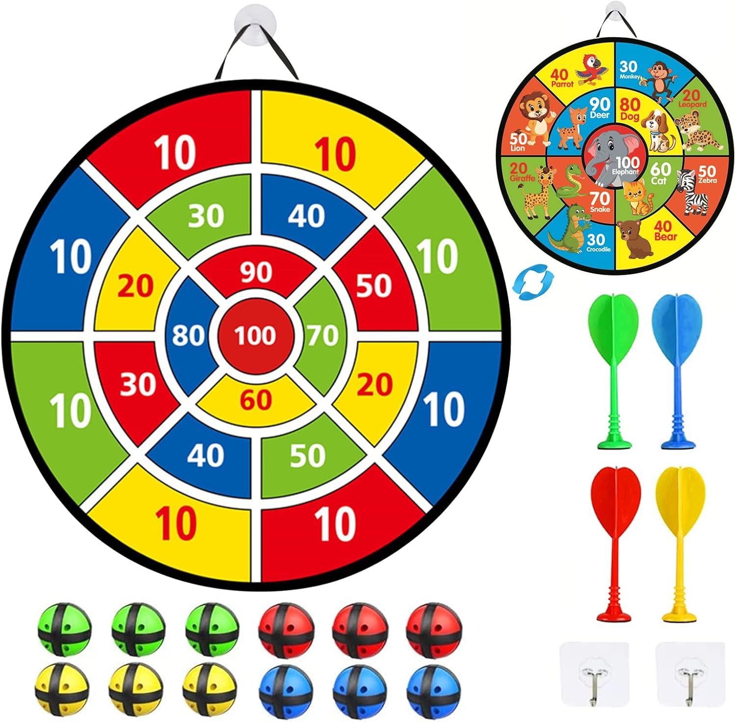 Kids Dart Board 26", Foldable Double Sided Toy Dart Board with 12 ...