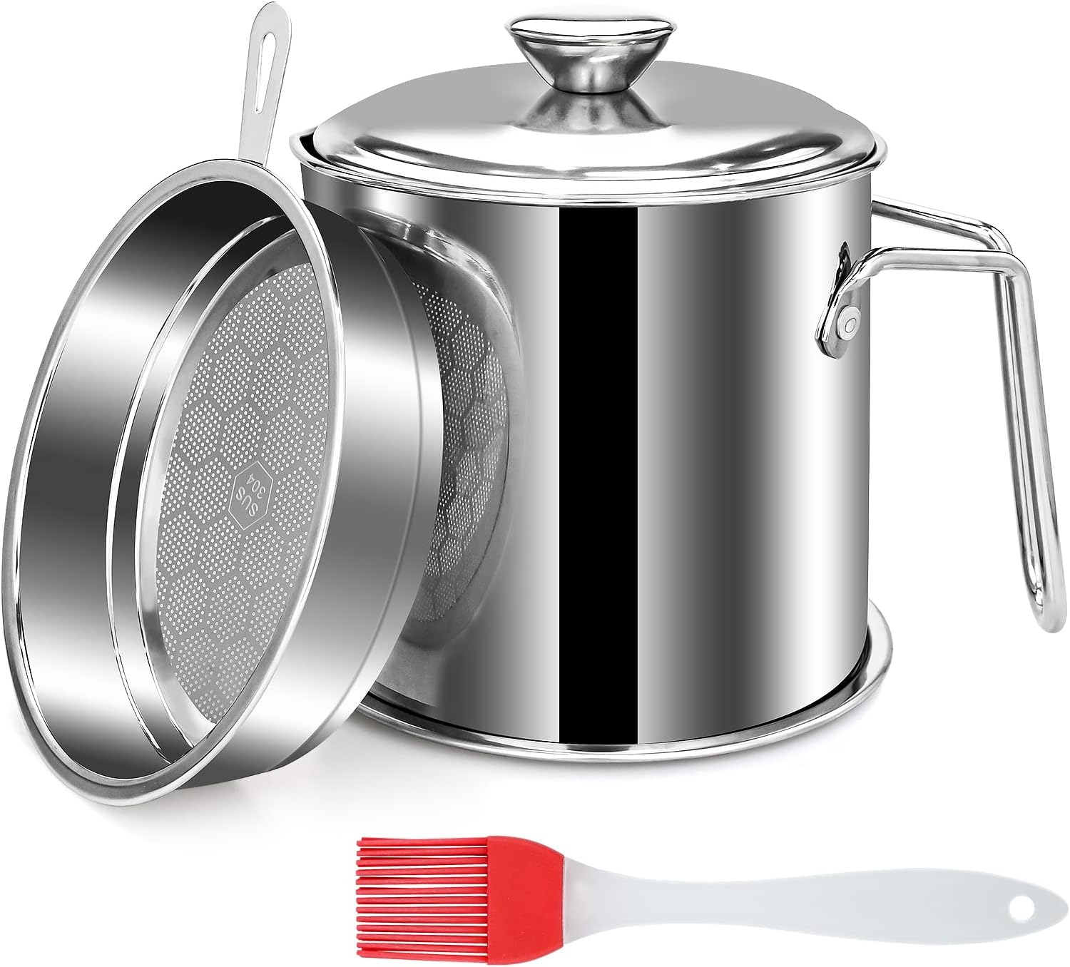 XunHe 1.3L Oil Strainer, Stainless Steel Cooking Oil Filter with Oli ...