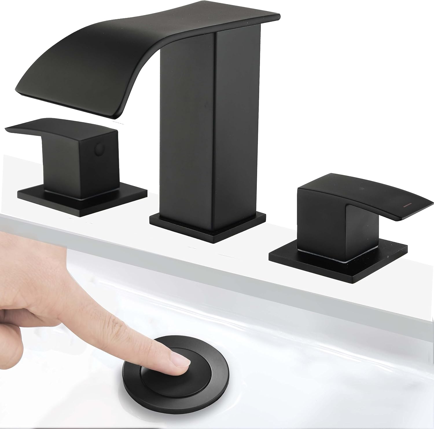 Matte Black Waterfall Bathroom Faucet for Sink 3 Hole, 8inch 3 Hole ...