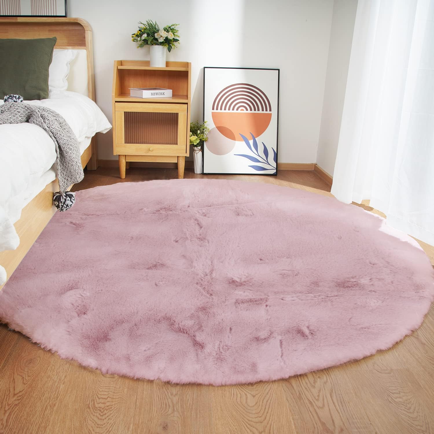 Amazon.com: Ghouse Faux Rabbit Fur Round Rug 5ft Pink Round Rugs for ...