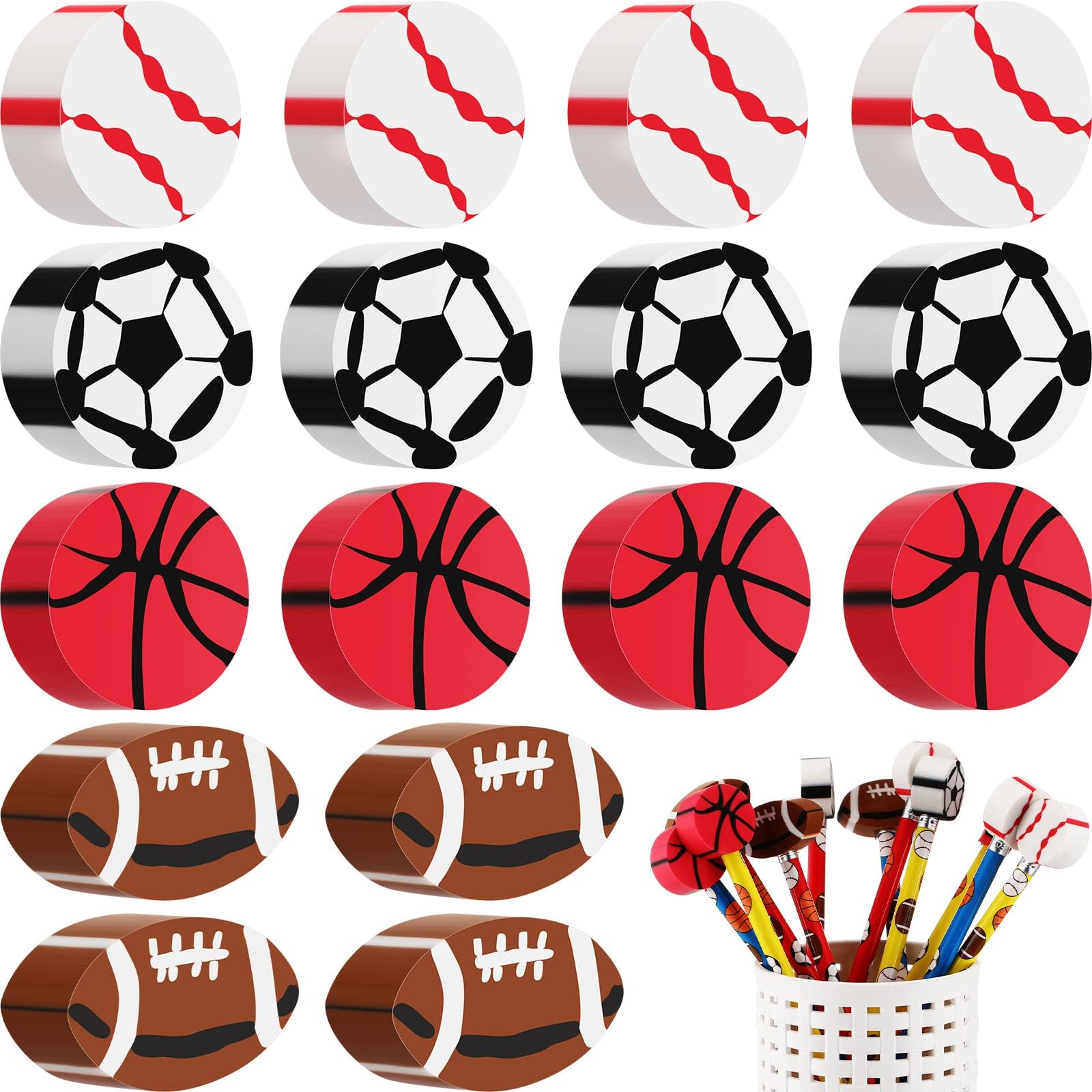 Amazon.com: Chivao 36 Set Sports Pencils and Erasers for Boys Girls ...