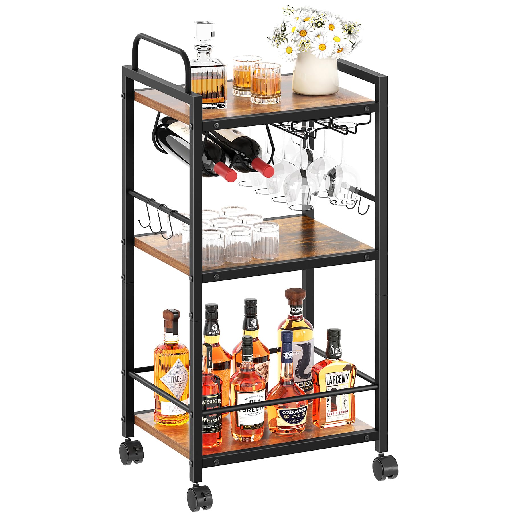 Amazon.com - Bar Cart for The Home, 3 Tier Kitchen Carts with Wheels ...