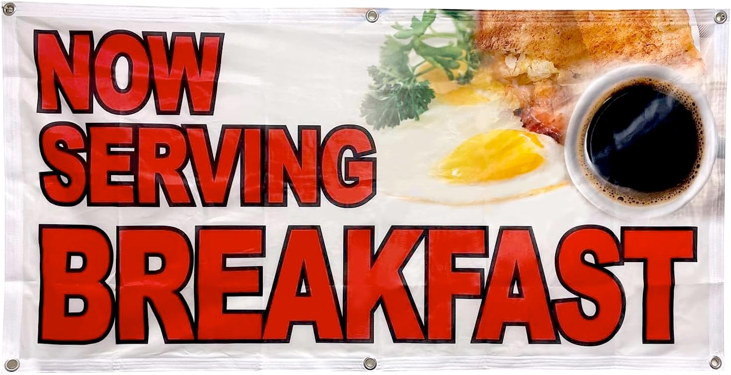 Amazon.com : Generic 4 Less Co 2x4 Feet NOW SERVING BREAKFAST Banner ...