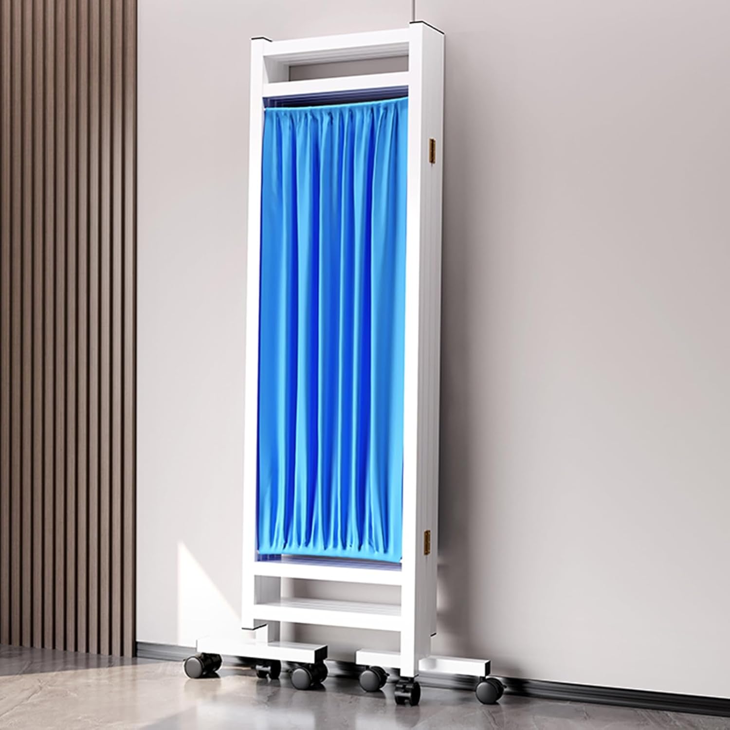 Blue Folding Medical Privacy Screen on Wheels, Portable Freestanding ...