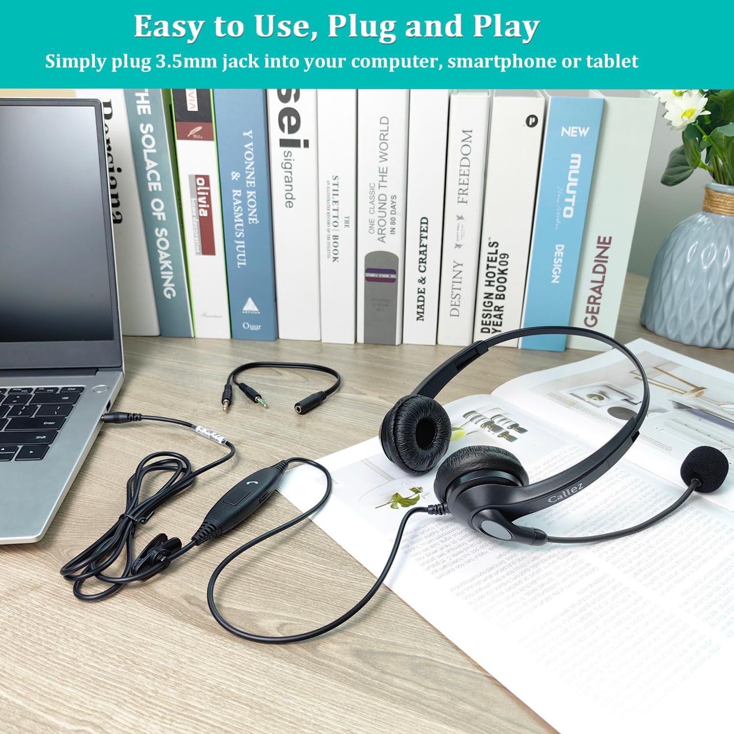 Callez 3.5mm Headset with Microphone Noise Cancelling for Cell Phone PC ...