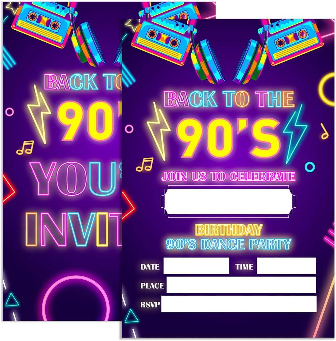 Amazon.com : UDNADKEX 90'S Birthday Invitations with Envelopes, Invites ...