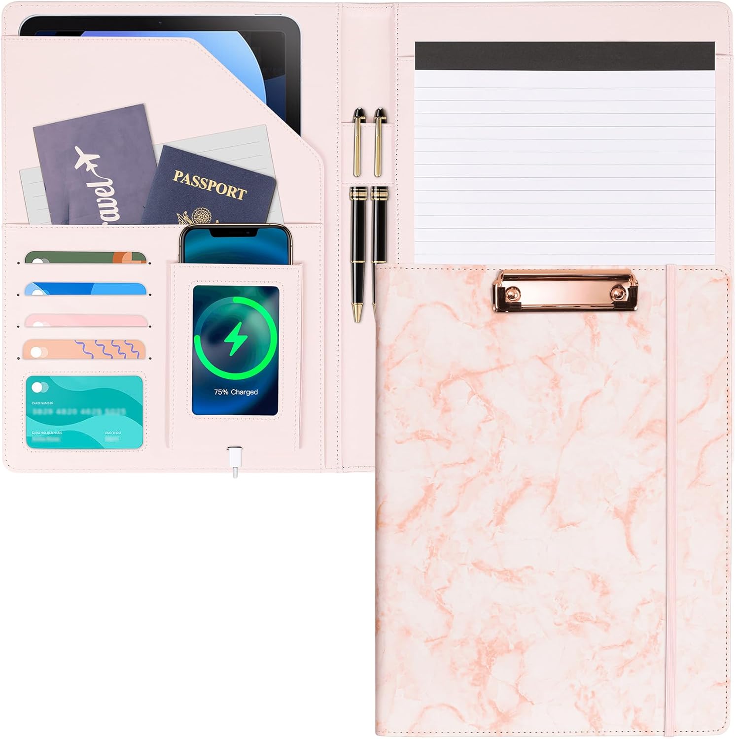 Amazon.com : Ospelelf Pink Padfolio for Women Storage Clipboard Folio ...