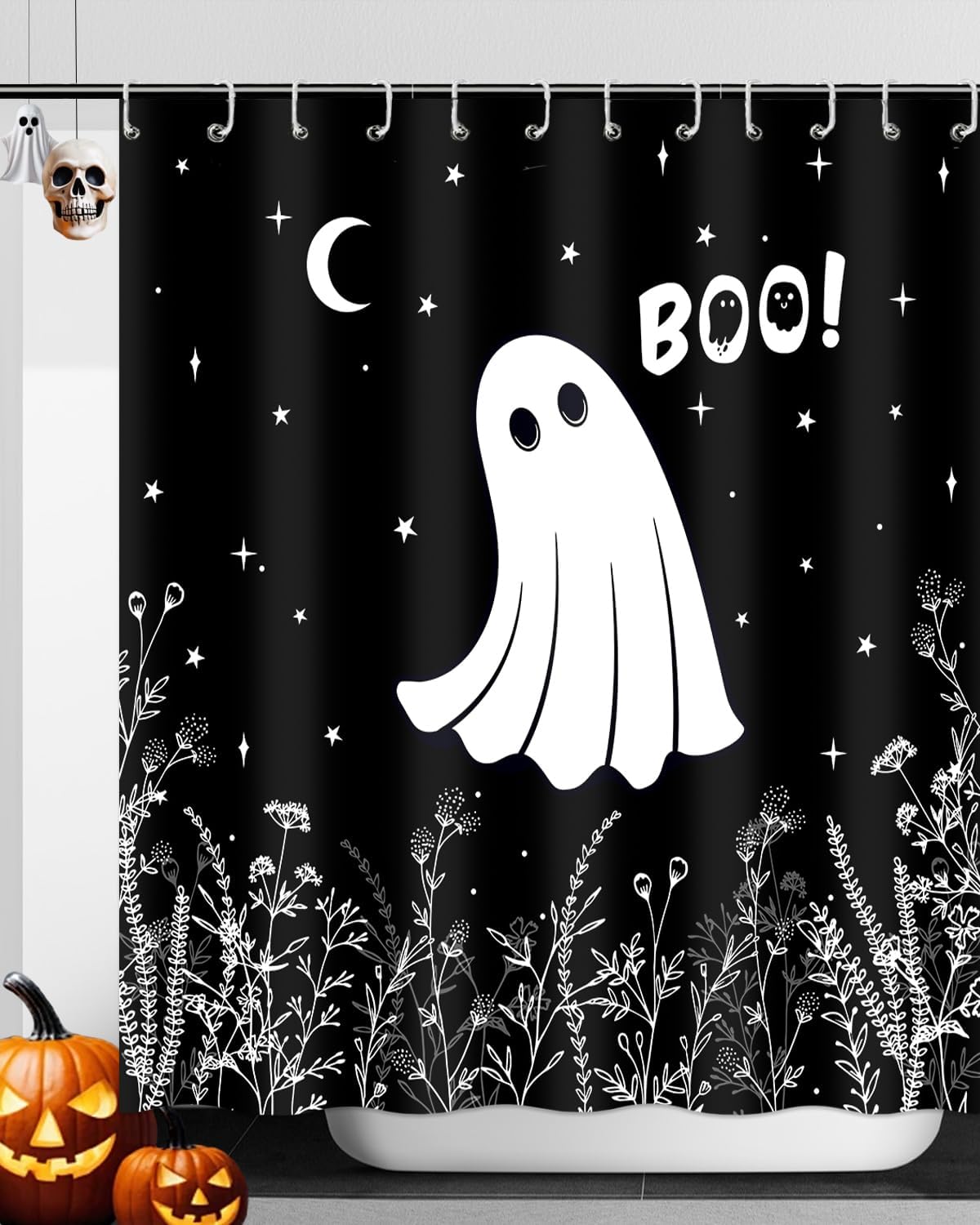 Amazon.com: Mocsicka Halloween Ghost Shower Curtain with 12 Hooks Cute ...