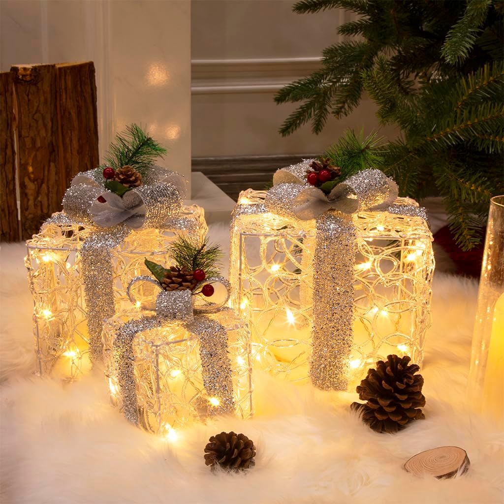 Amazon.com: EAMBRITE White Christmas Decorations, Set of 3 Christmas ...