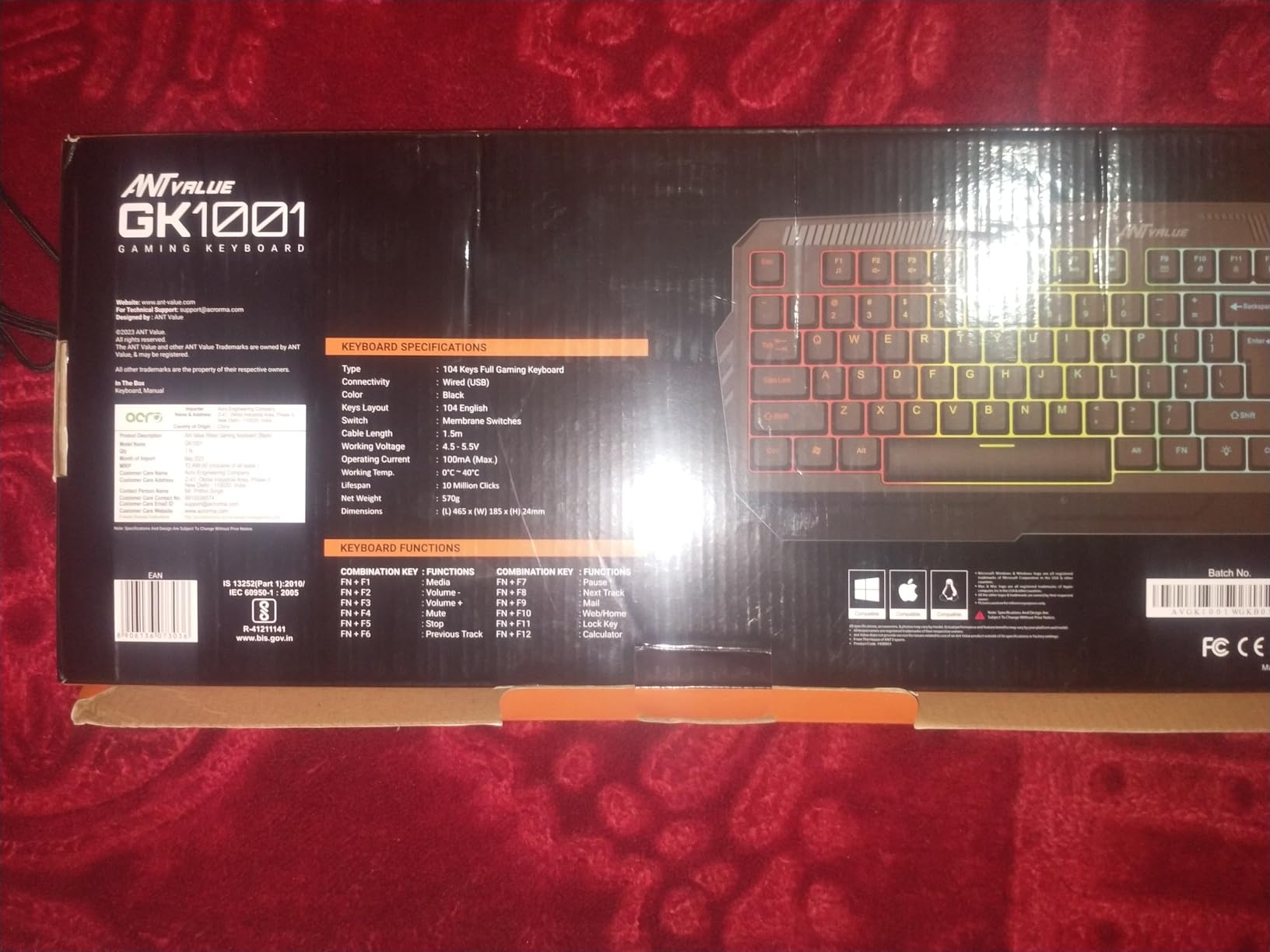 Ant Value GK1001 Wired Membrane Gaming Keyboard with Backlit 7-Color ...